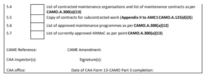 Appendix V to AMC2 CAMO.B.310(c) — CAA Form 13-CAMO